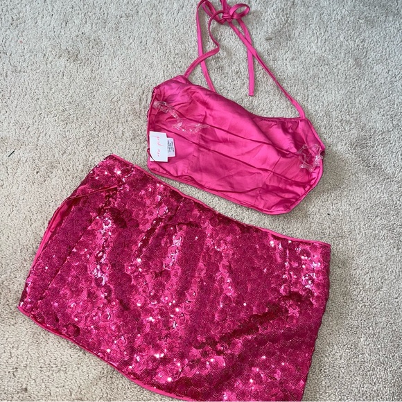 Dolls Kill | Skirts | Dolls Kill Pink Love Shack Mini Skirt Rave Sequin Bra Top Size Large Set ...